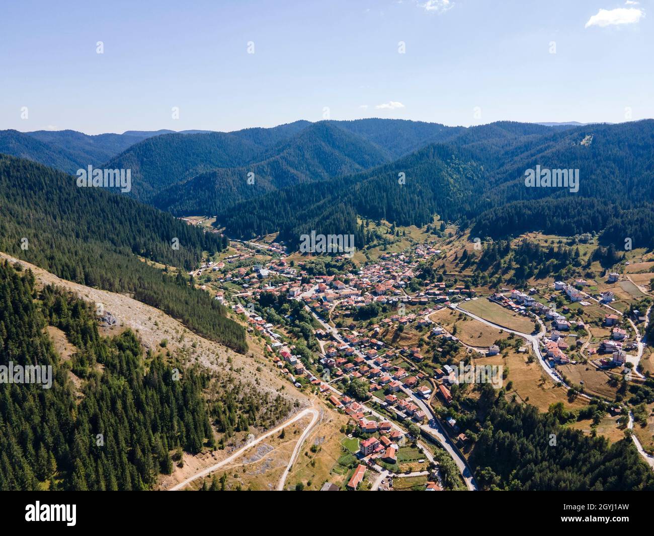 Aerial view of village of Trigrad, Smolyan Region, Bulgaria Stock Photo ...