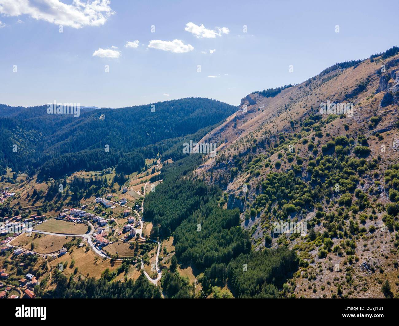 Aerial view of village of Trigrad, Smolyan Region, Bulgaria Stock Photo ...