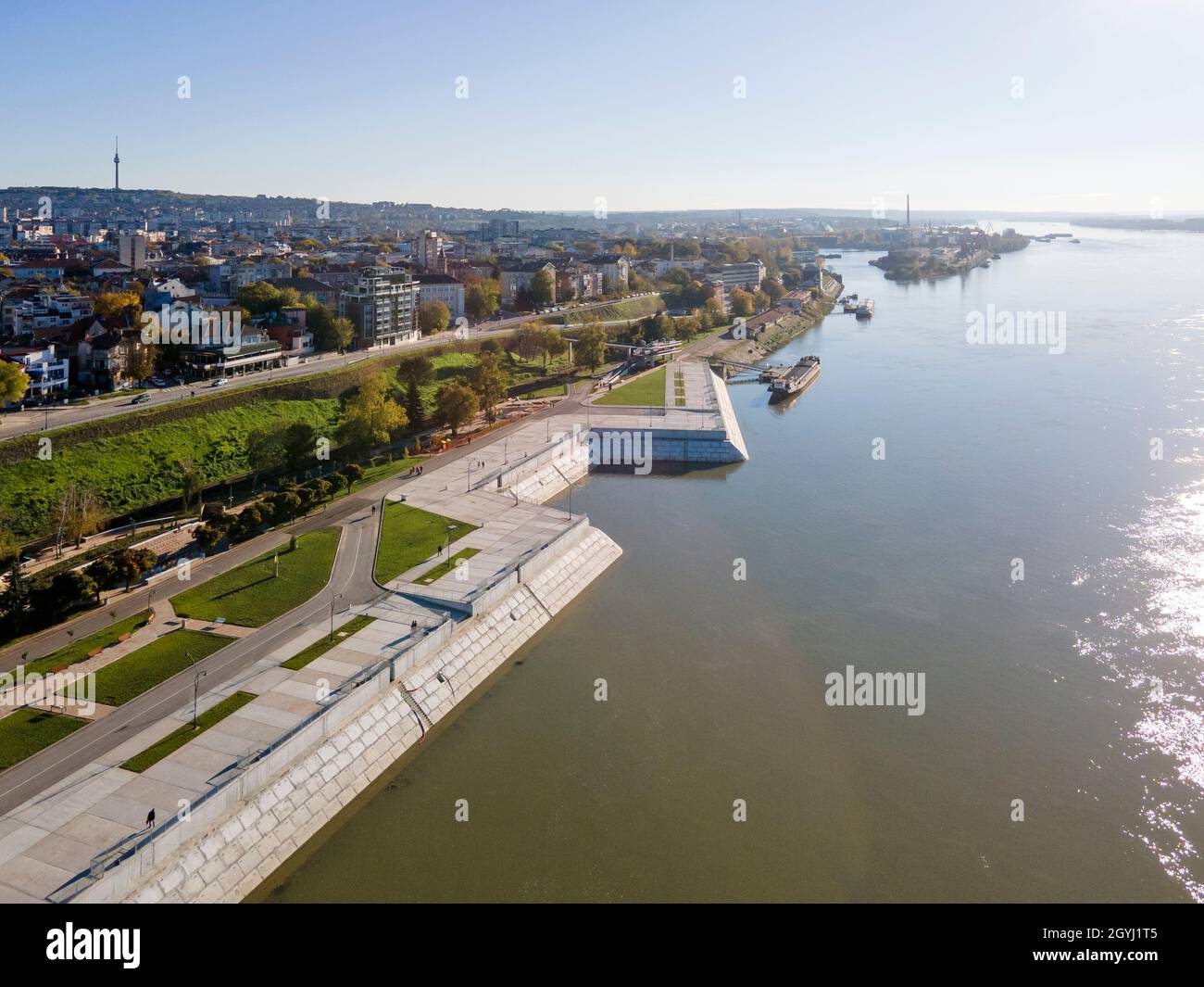 Amazing Aerial view of Danube River and City of Ruse, Bulgaria Stock ...
