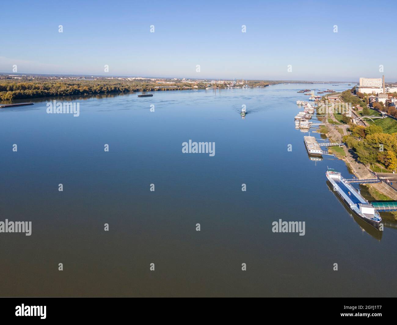 Amazing Aerial view of Danube River and City of Ruse, Bulgaria Stock ...