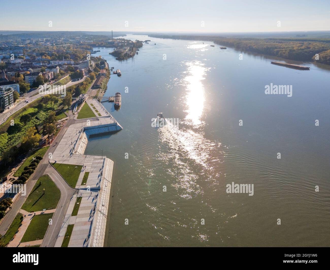 Amazing Aerial view of Danube River and City of Ruse, Bulgaria Stock ...