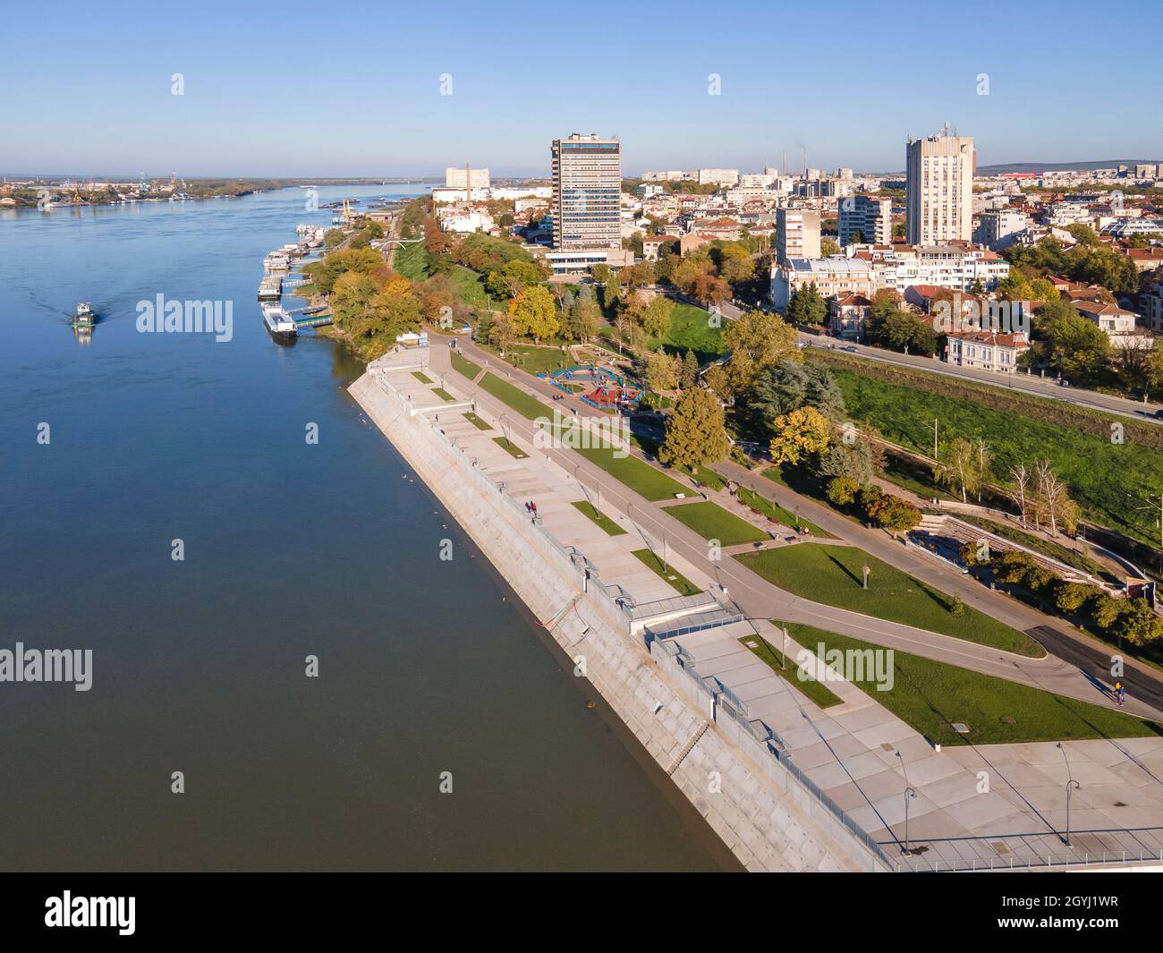 Amazing Aerial view of Danube River and City of Ruse, Bulgaria Stock ...