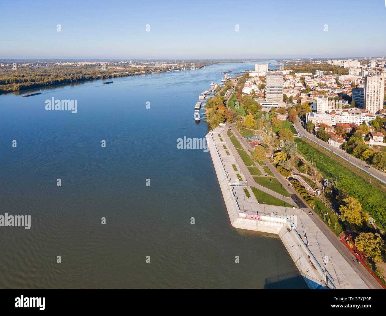 Amazing Aerial view of Danube River and City of Ruse, Bulgaria Stock ...