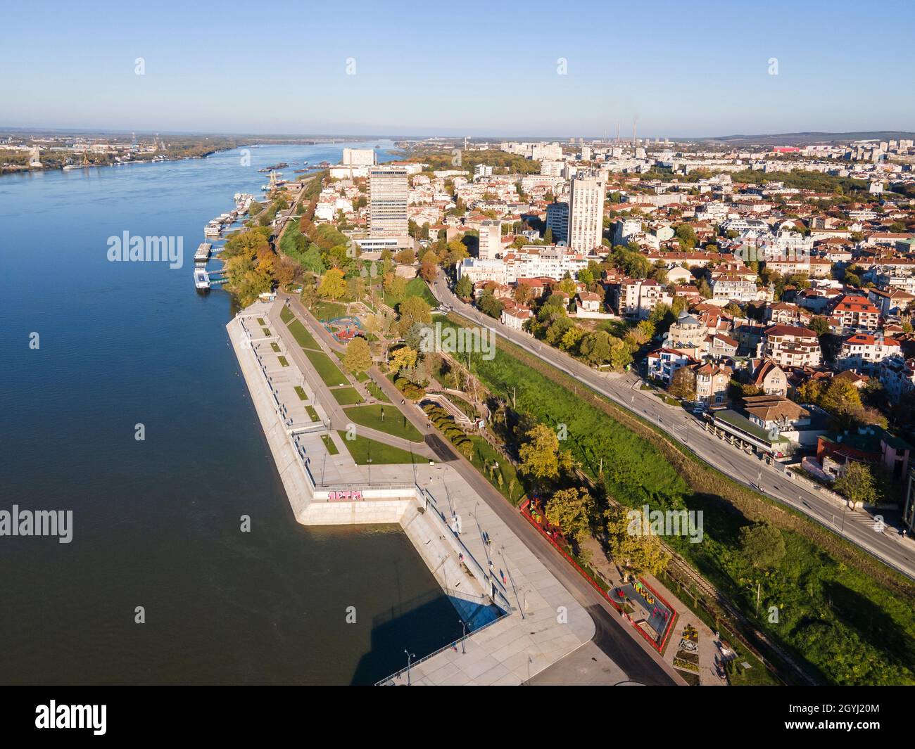 Amazing Aerial view of Danube River and City of Ruse, Bulgaria Stock ...