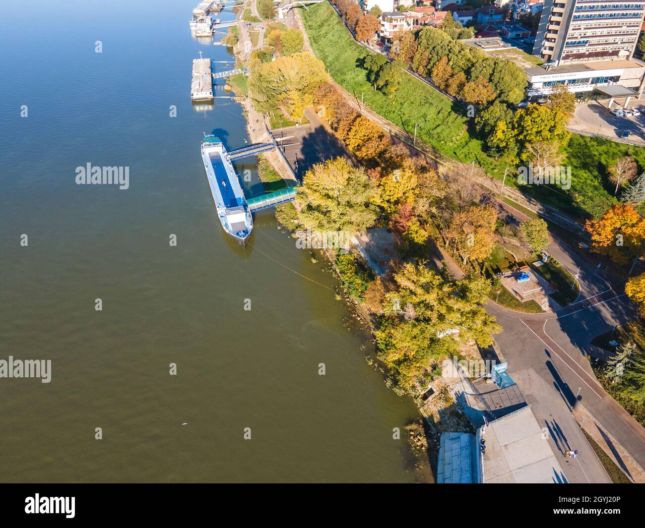 Amazing Aerial view of Danube River and City of Ruse, Bulgaria Stock ...