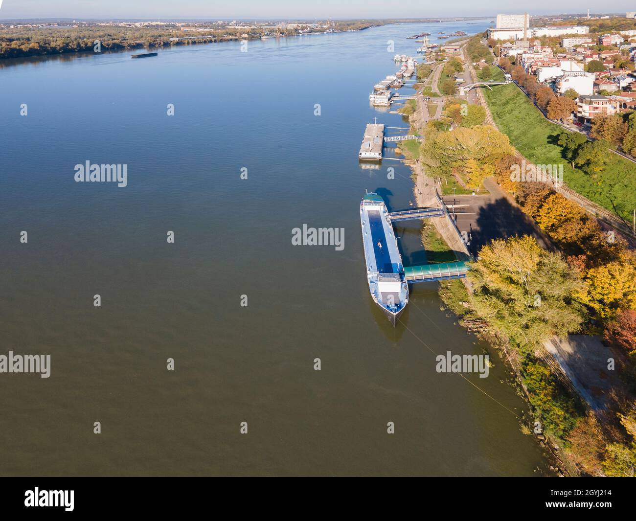 Amazing Aerial view of Danube River and City of Ruse, Bulgaria Stock ...