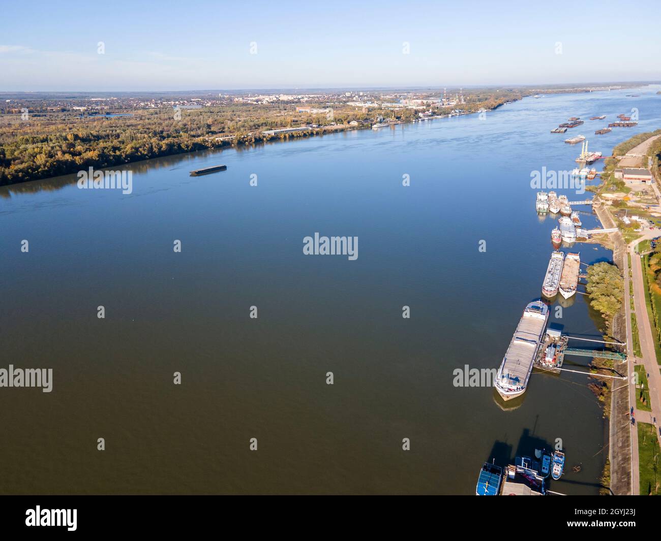 Amazing Aerial view of Danube River and City of Ruse, Bulgaria Stock ...