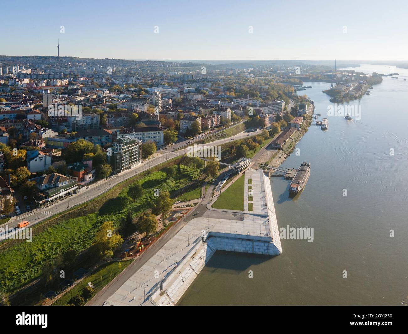 Amazing Aerial view of Danube River and City of Ruse, Bulgaria Stock ...