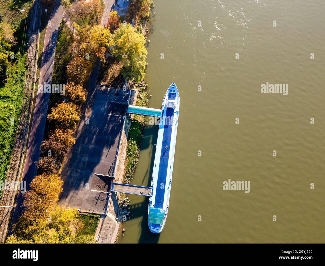 Amazing Aerial view of Danube River and City of Ruse, Bulgaria Stock ...
