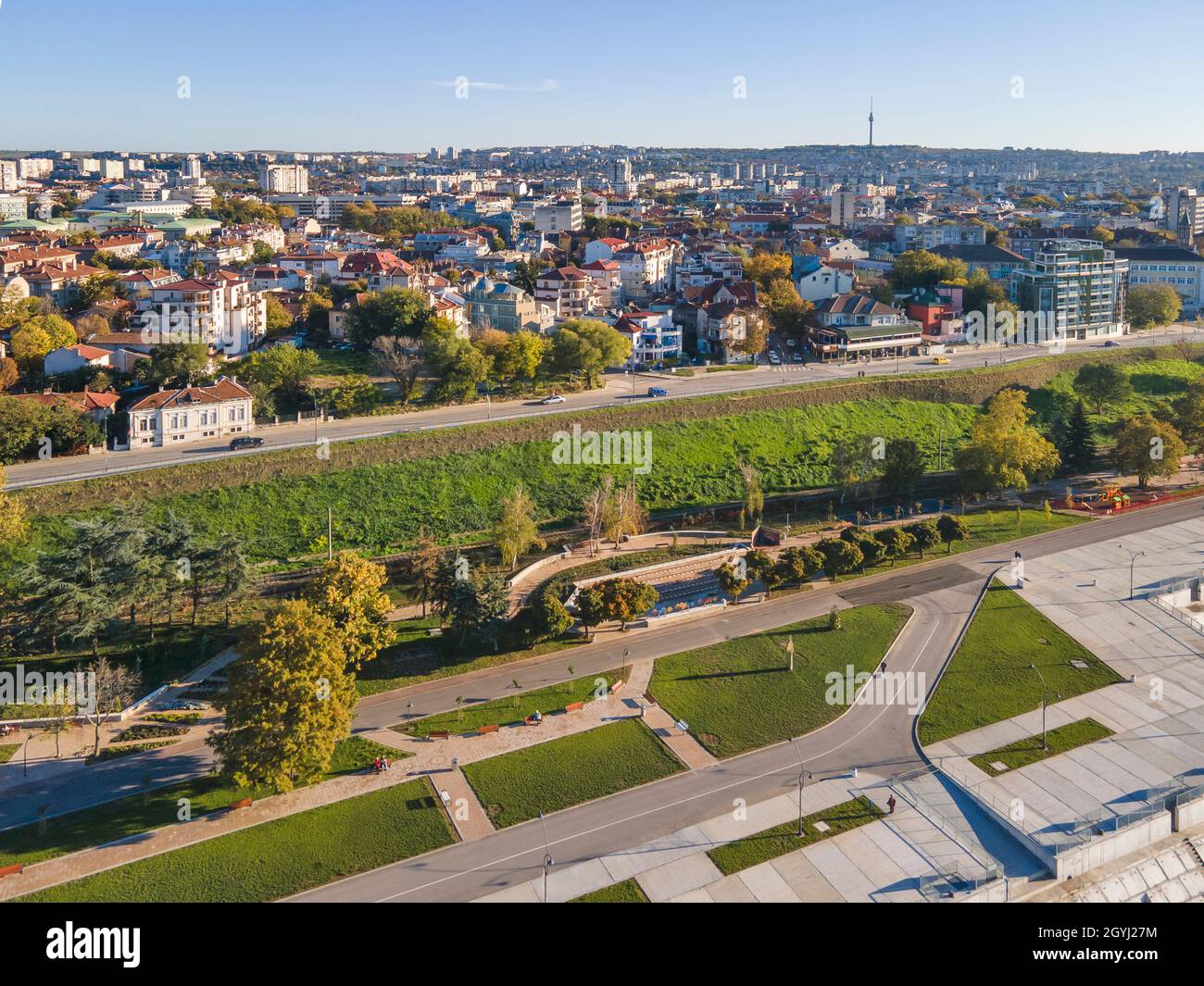 Amazing Aerial view of Danube River and City of Ruse, Bulgaria Stock ...