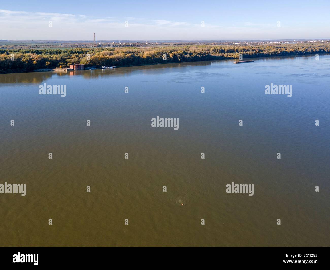 Amazing Aerial view of Danube River and City of Ruse, Bulgaria Stock ...