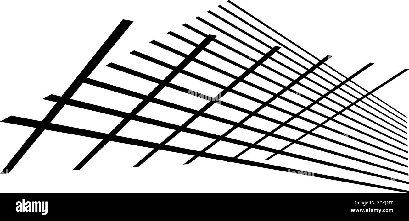3d spatial grid, mesh, grating and lattice abstract geometric shape, element. Intersecting lines ...