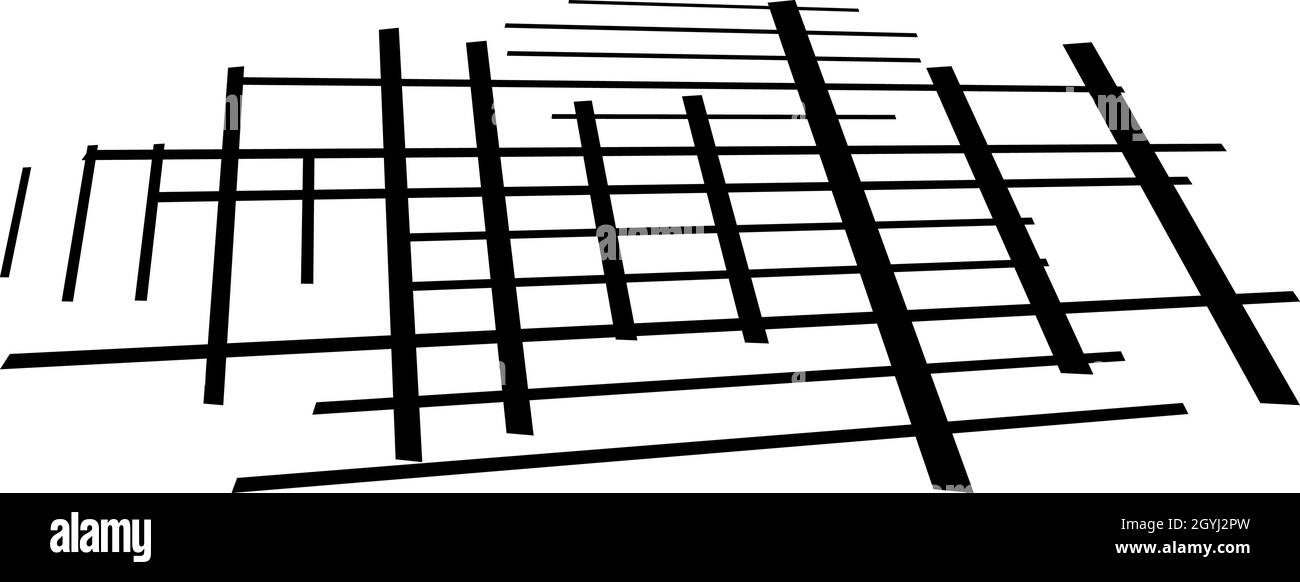 3d spatial grid, mesh, grating and lattice abstract geometric shape, element. Intersecting lines ...