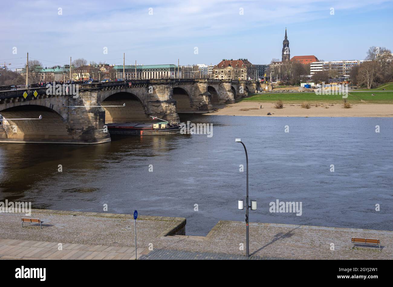 Dresden, Saxony, Germany: The Czech inland cargo ship Labe 10 passes ...