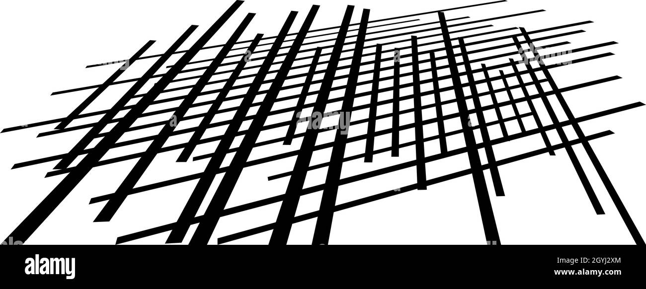 3d spatial grid, mesh, grating and lattice abstract geometric shape, element. Intersecting lines ...