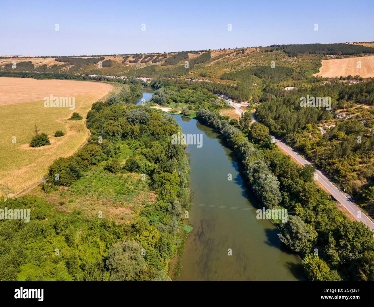 Aerial view of Nineteenth-century bridge over the Yantra River, known ...