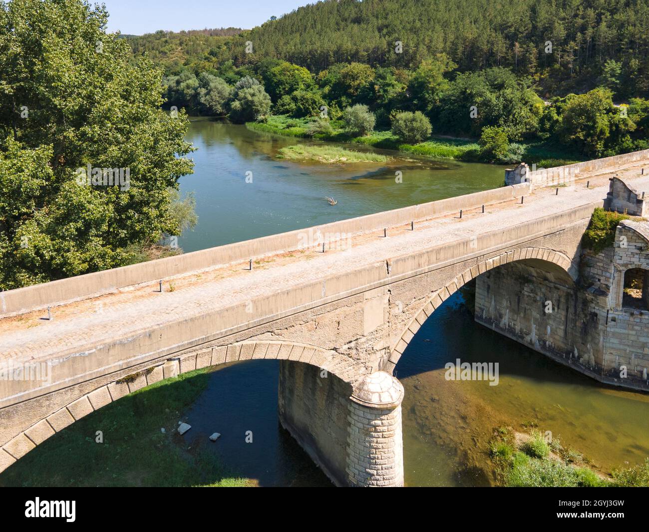 Aerial view of Nineteenth-century bridge over the Yantra River, known ...