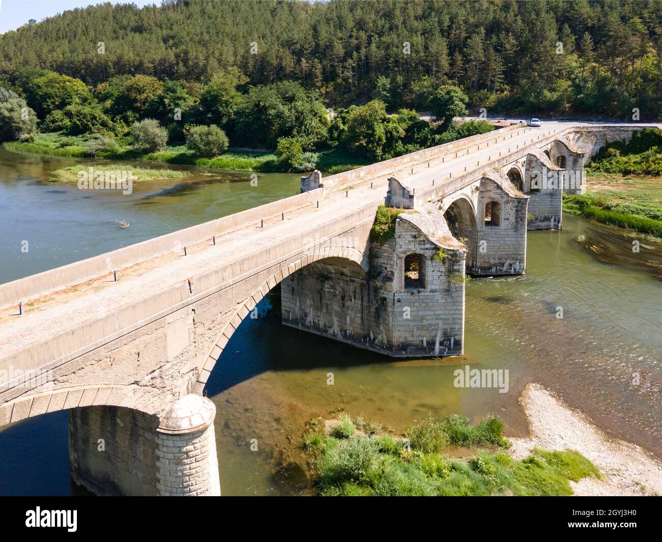 Aerial view of Nineteenth-century bridge over the Yantra River, known ...