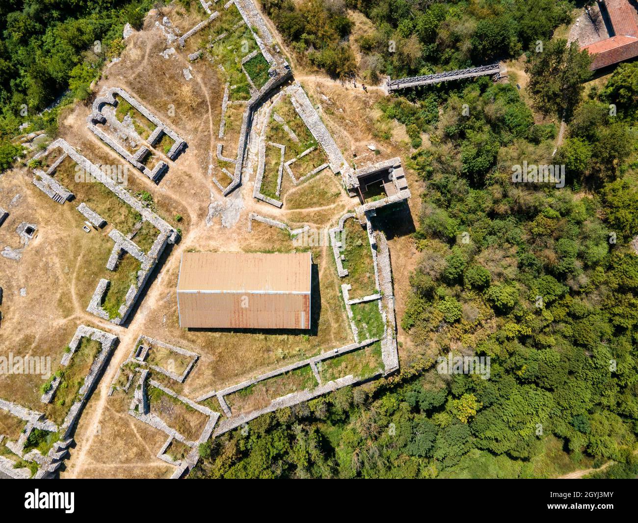 Aerial view of Ruins of medieval fortificated city of Cherven from ...