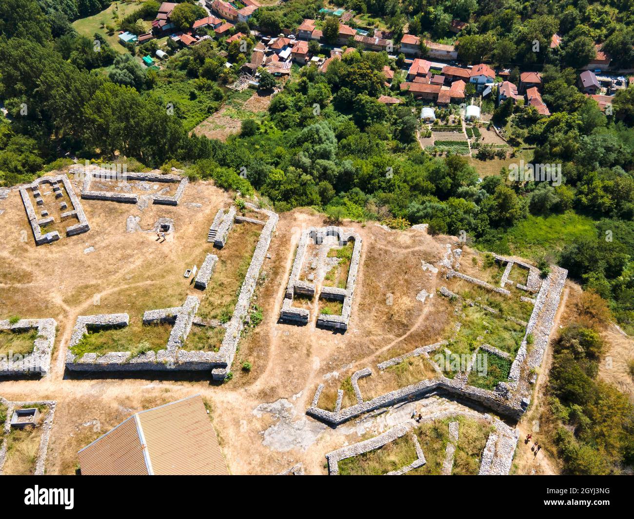 Aerial view of Ruins of medieval fortificated city of Cherven from ...