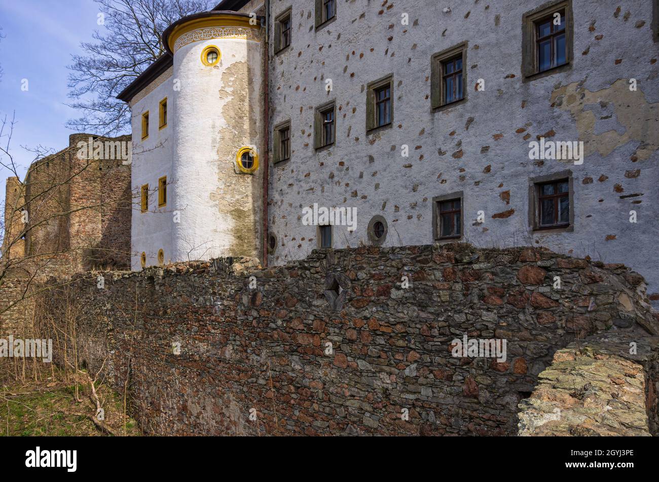 Frauenstein in the Ore Mountains, Saxony, Germany: Outer wall of the ...