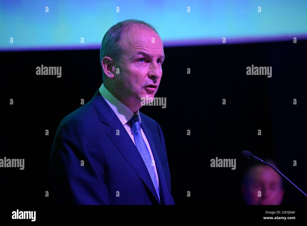 Taoiseach Michael Martin speaking at a climate conference at the SSE ...