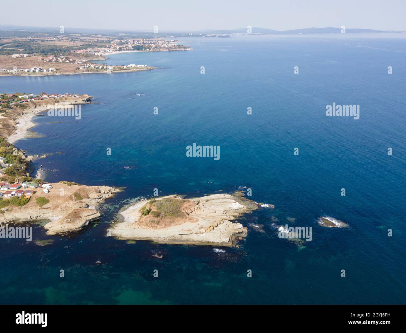 Aerial view of Arapya beach near town of Tsarevo, Burgas Region ...