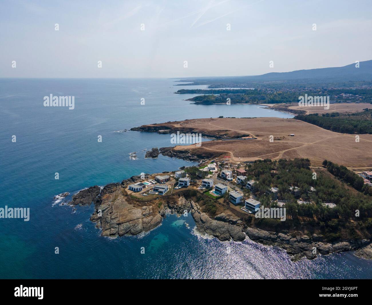 Aerial view of Arapya beach near town of Tsarevo, Burgas Region ...