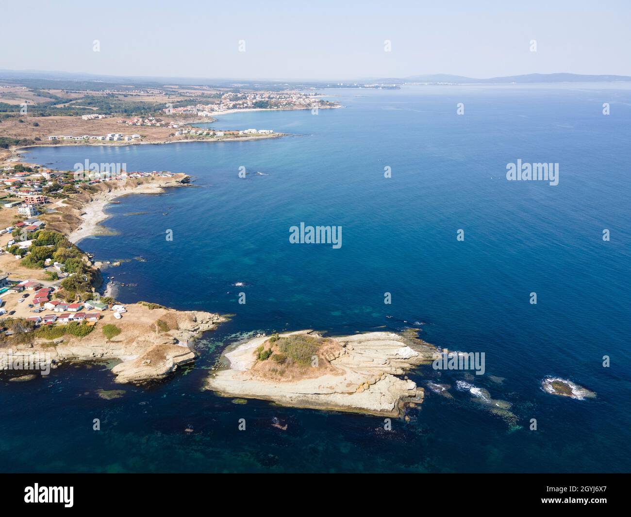 Aerial view of Arapya beach near town of Tsarevo, Burgas Region ...