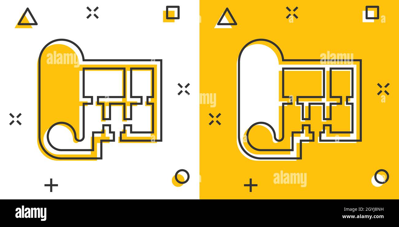 Room plan icon in comic style. Blueprint cartoon vector illustration on ...