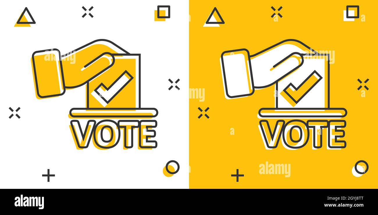Vote icon in comic style. Ballot box cartoon vector illustration on ...