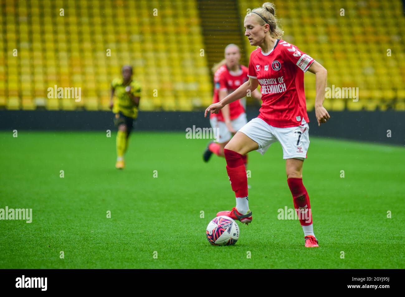 Emma Follis ( 7 Charlton Athletic) controls the ball during the FA ...