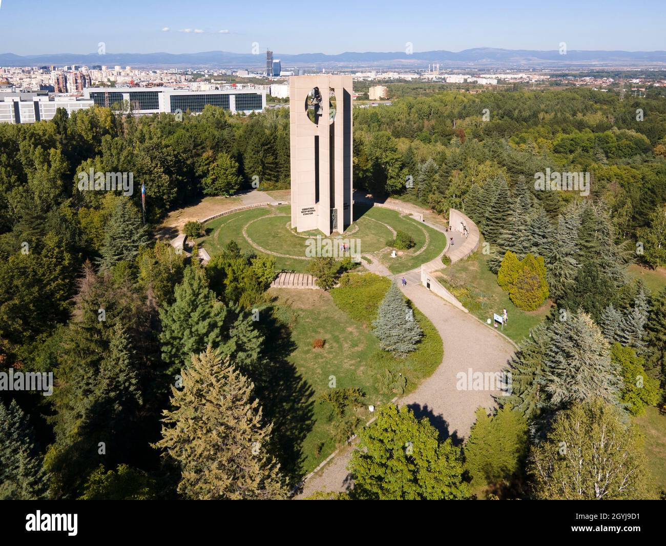 SOFIA, BULGARIA - SEPTEMBER 26, 2021: Aerial view of Memorial of Flag ...