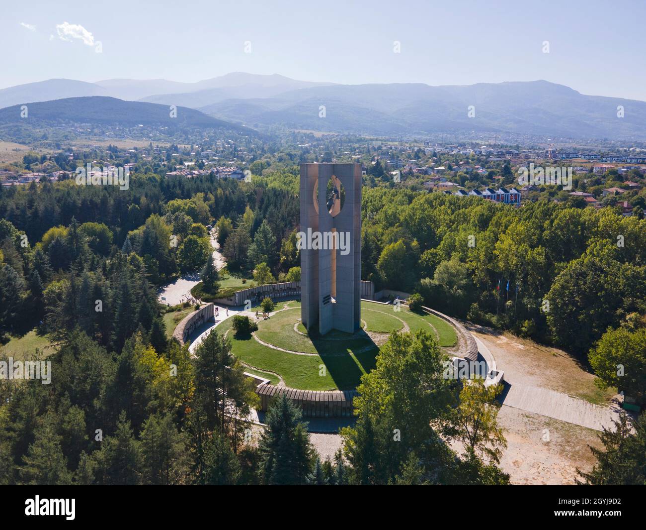 SOFIA, BULGARIA - SEPTEMBER 26, 2021: Aerial view of Memorial of Flag ...