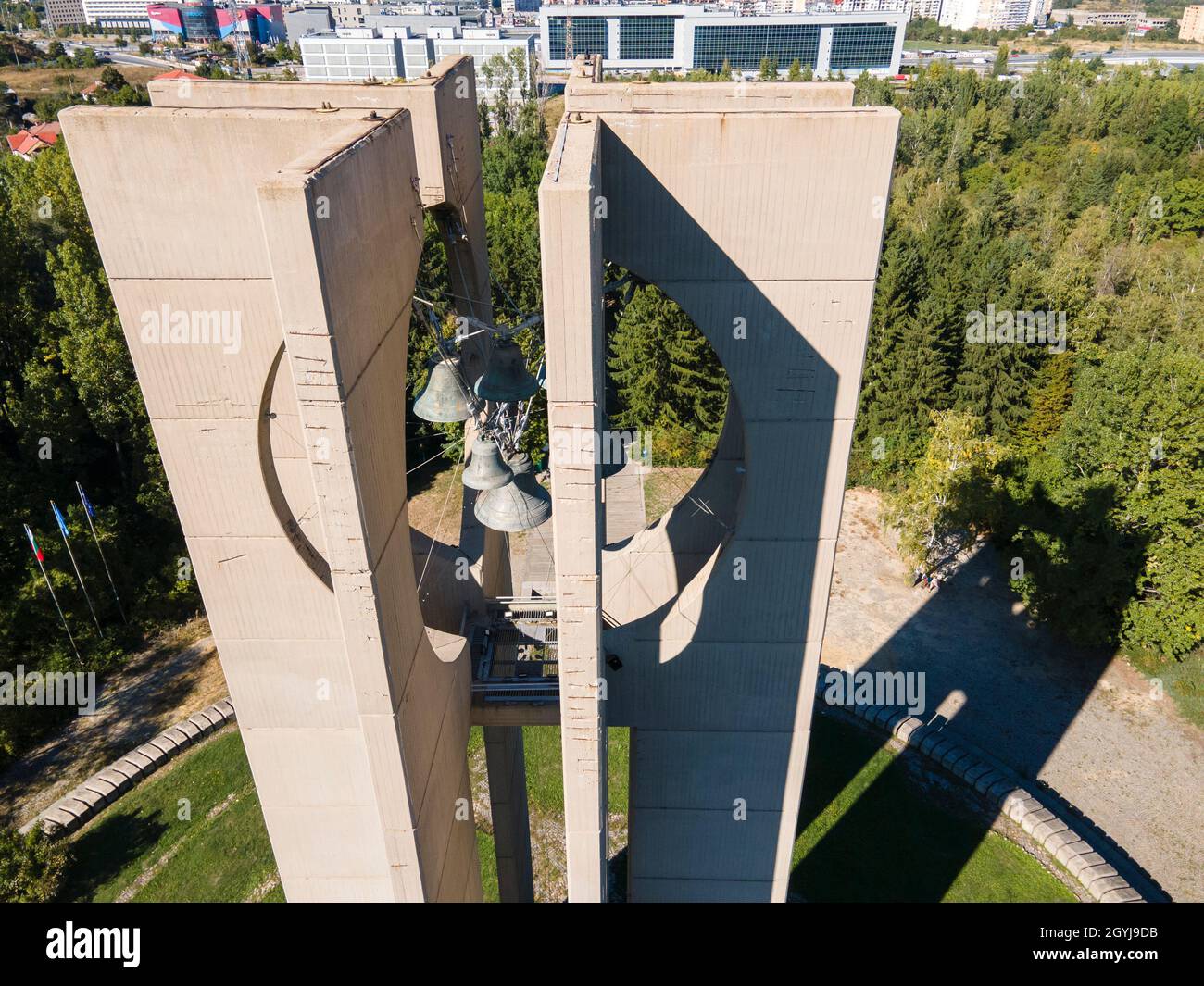 SOFIA, BULGARIA - SEPTEMBER 26, 2021: Aerial view of Memorial of Flag ...