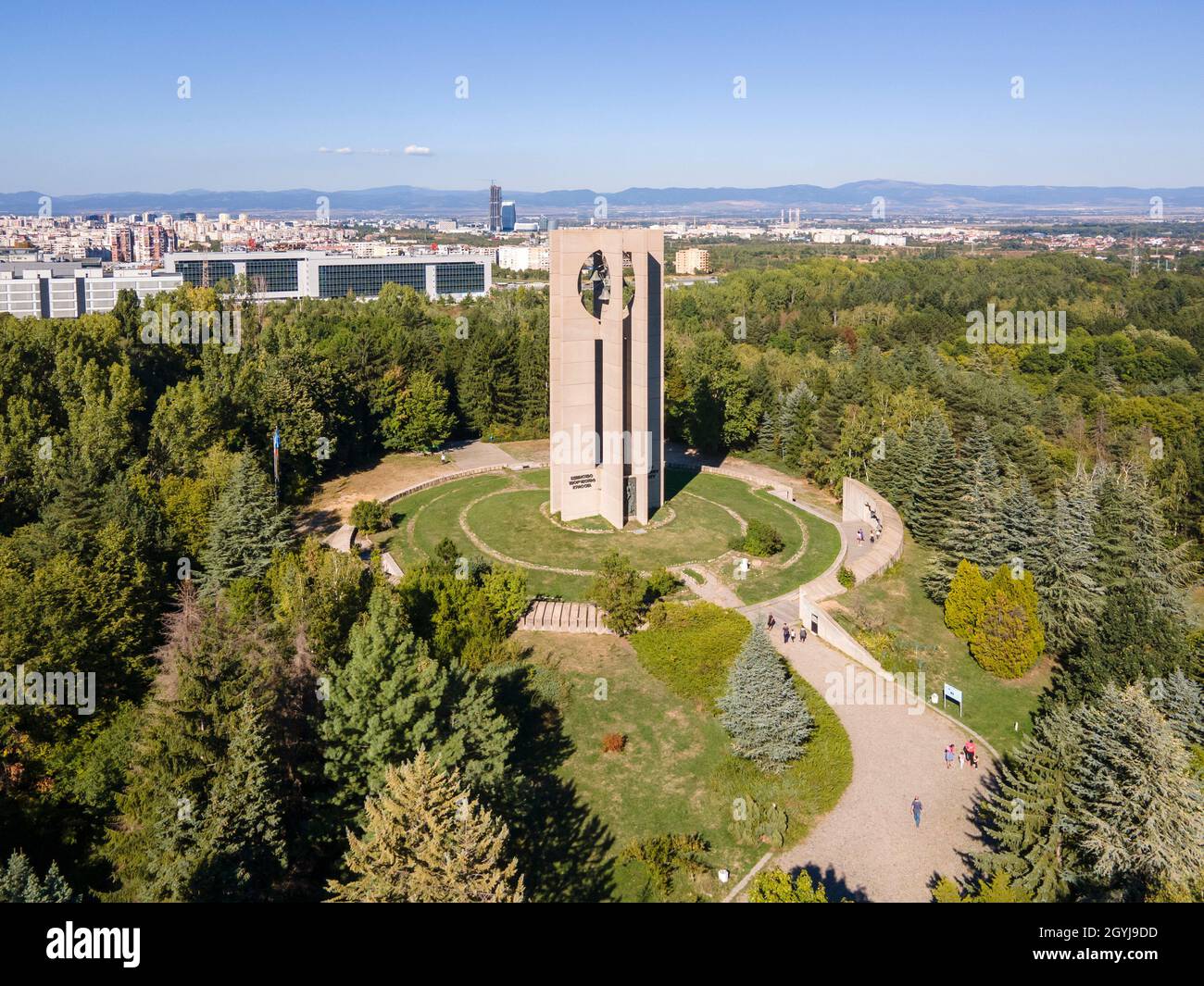 SOFIA, BULGARIA - SEPTEMBER 26, 2021: Aerial view of Memorial of Flag ...