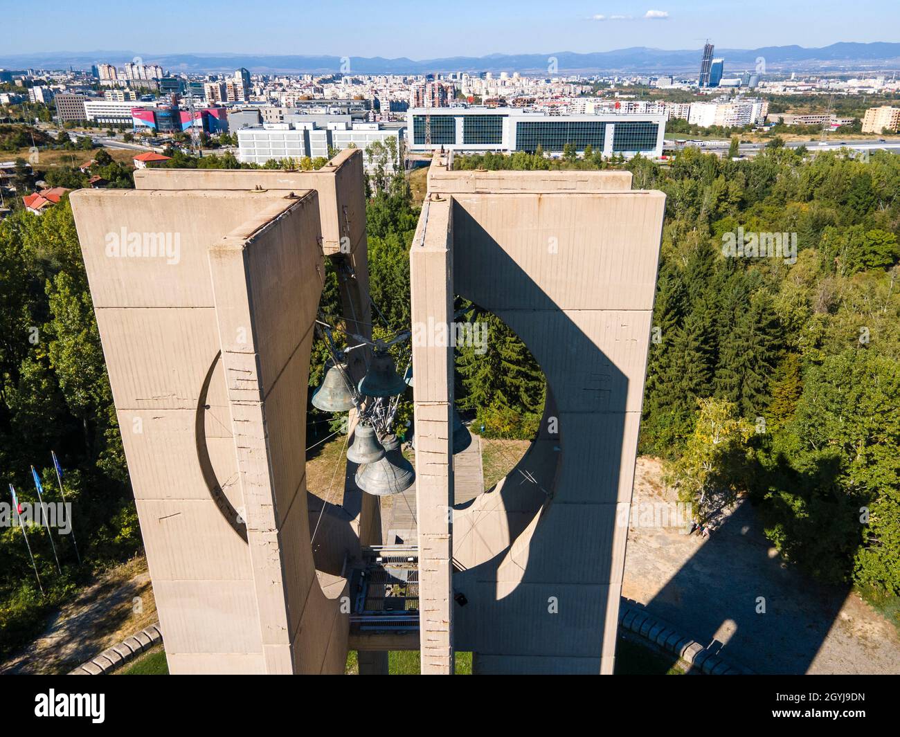SOFIA, BULGARIA - SEPTEMBER 26, 2021: Aerial view of Memorial of Flag ...