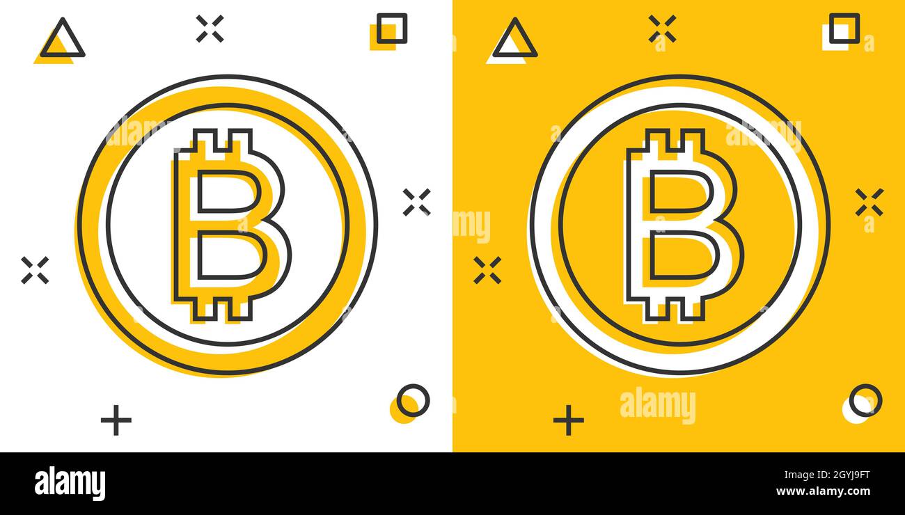 Bitcoin icon in comic style. Blockchain cartoon vector illustration on ...