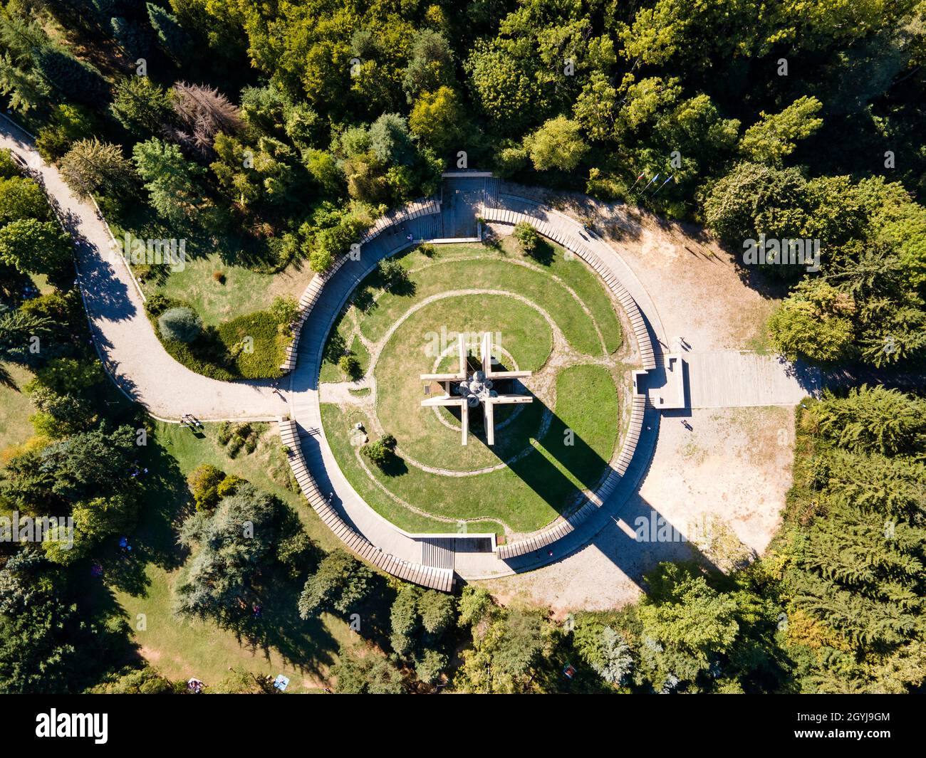 SOFIA, BULGARIA - SEPTEMBER 26, 2021: Aerial view of Memorial of Flag ...