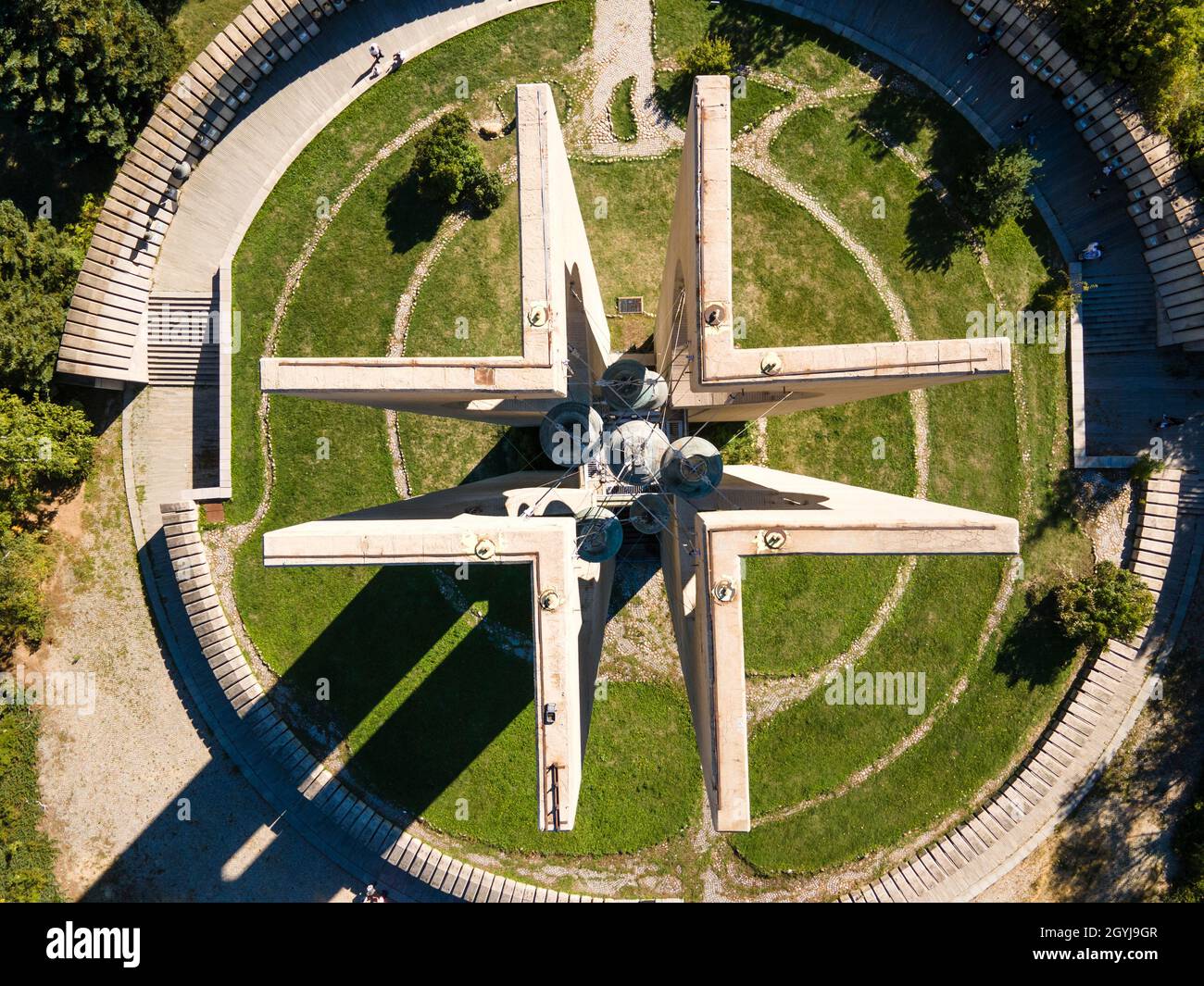 SOFIA, BULGARIA - SEPTEMBER 26, 2021: Aerial view of Memorial of Flag ...