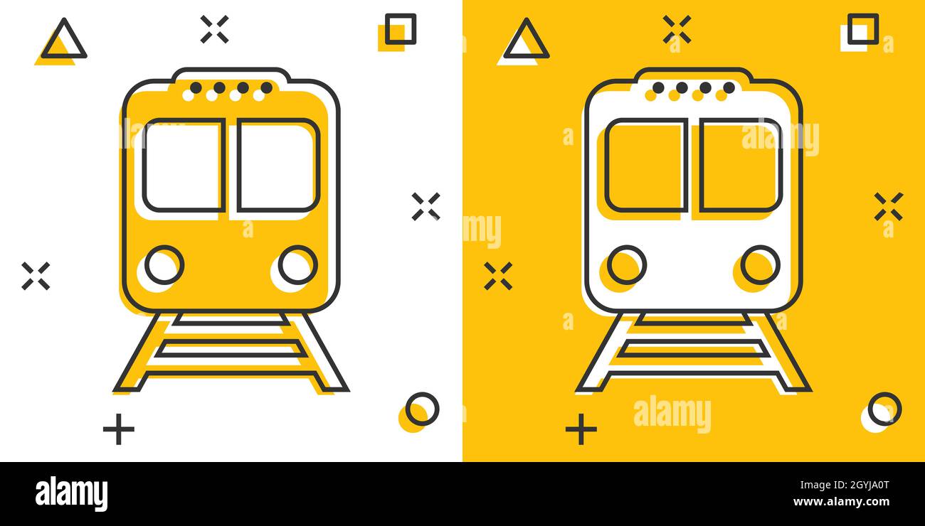 Metro icon in comic style. Train subway cartoon vector illustration on ...