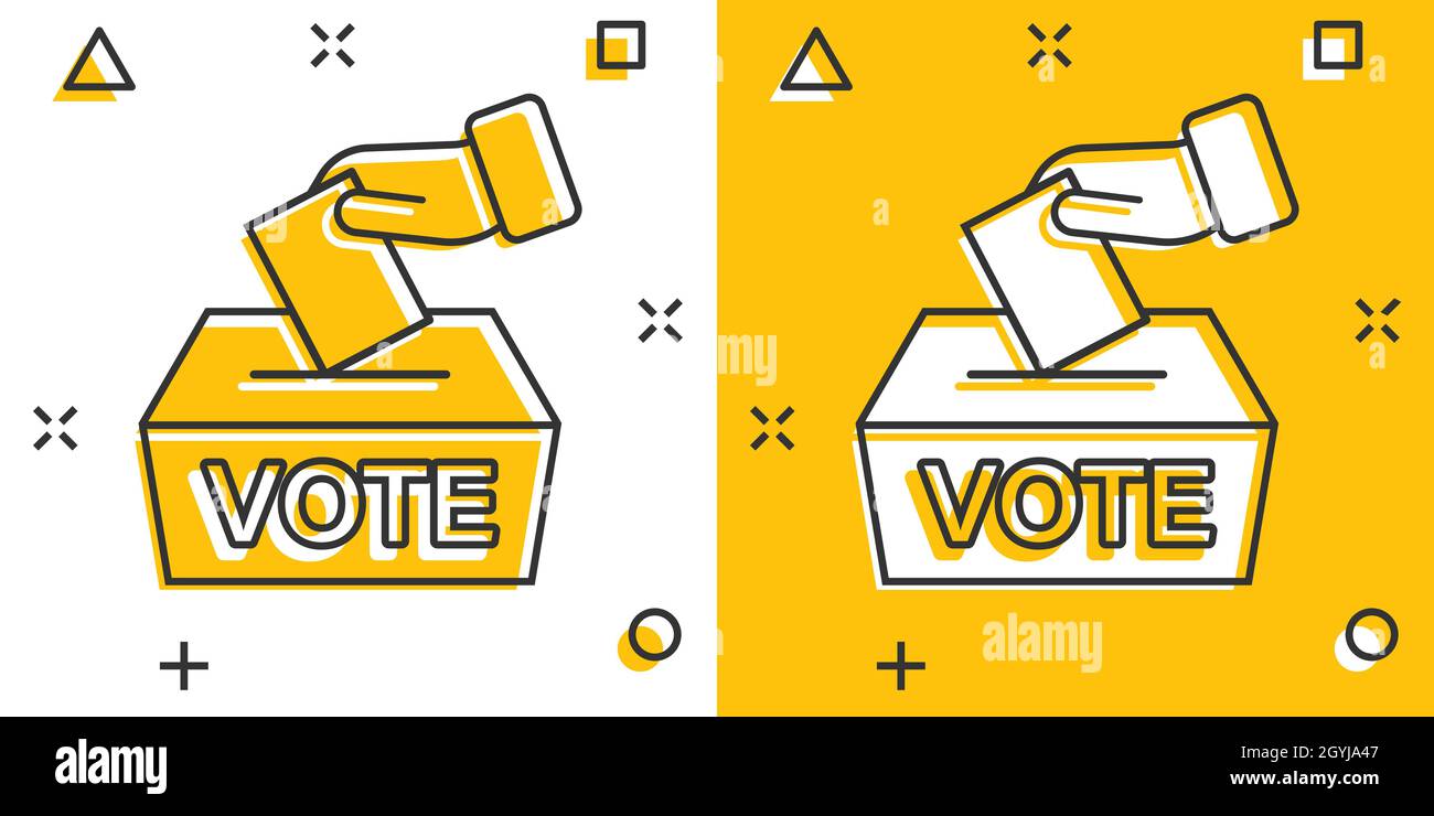 Vote icon in comic style. Ballot box cartoon vector illustration on ...