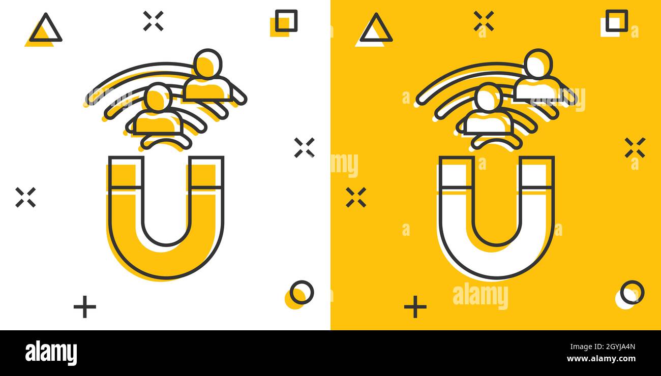 Lead conversion icon in comic style. Attract cartoon vector ...