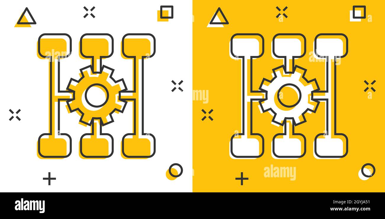Improvement icon in comic style. Gear project cartoon vector ...