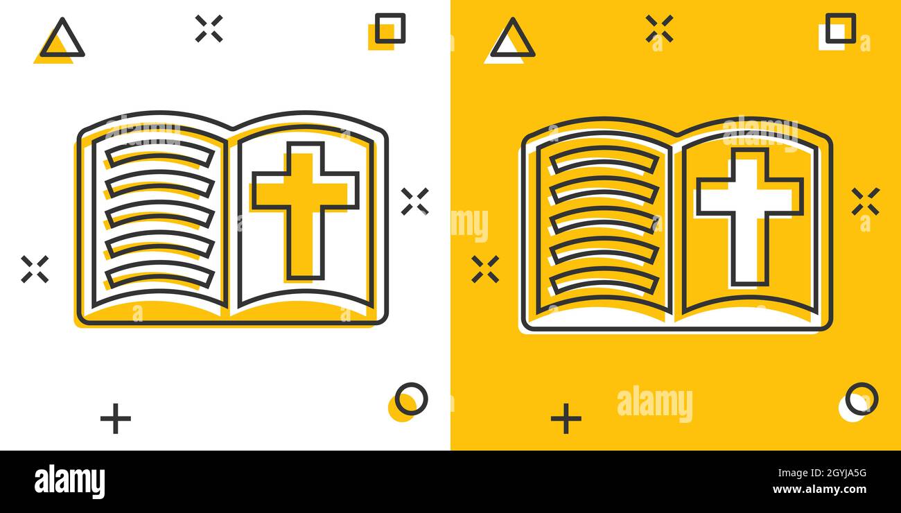 Bible book icon in comic style. Church faith cartoon vector ...