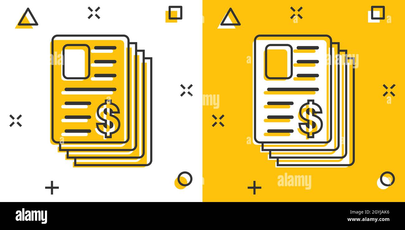 Financial statement icon in comic style. Document cartoon vector ...