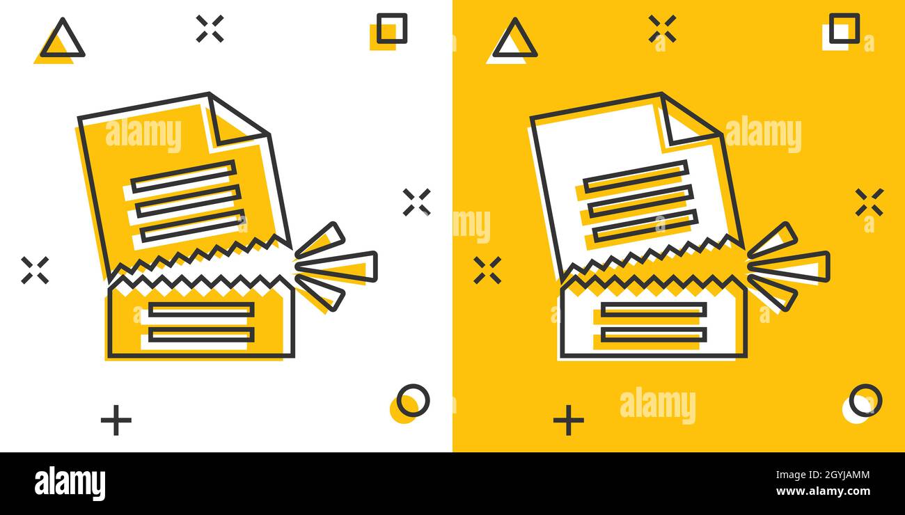 Document error icon in comic style. Broken report cartoon vector ...