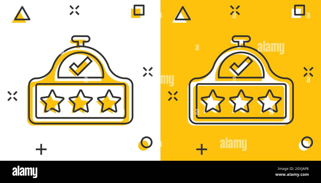 Rating result icon in comic style. Clock with stars cartoon vector ...