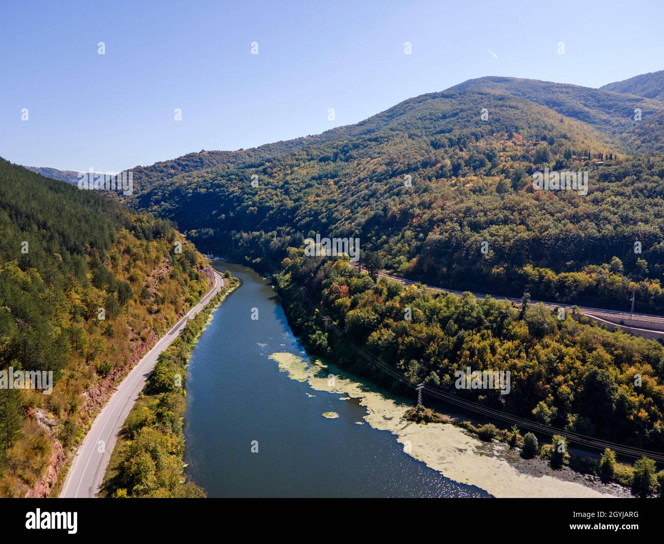 Aerial view of Iskar river Gorge, Balkan Mountains, Sofia Region ...