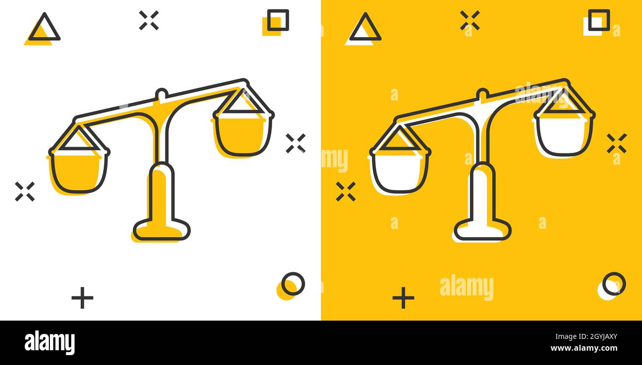 Scale balance icon in comic style. Justice cartoon vector illustration ...